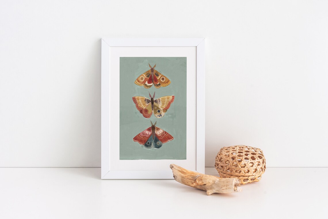 Moth Illustration Digital Print, Folk Art, Farmhouse Decor, Moth Wall ...