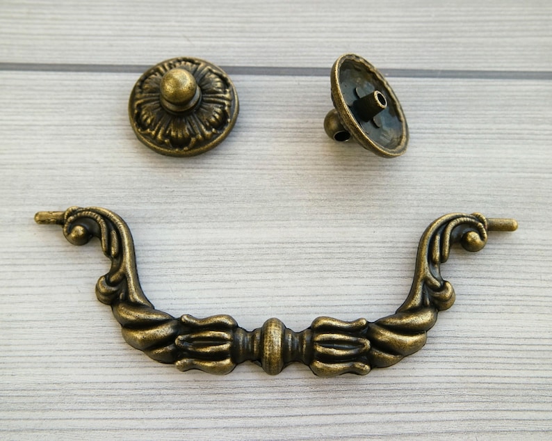 5 Antique Bronze Dresser Pull Drop Bail Drawer Handle Rustic - Etsy