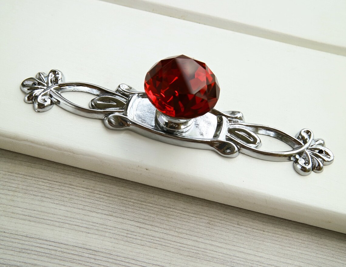 Red Rhinestone Dresser Knob Drawer Crystal Glass Handle - Etsy