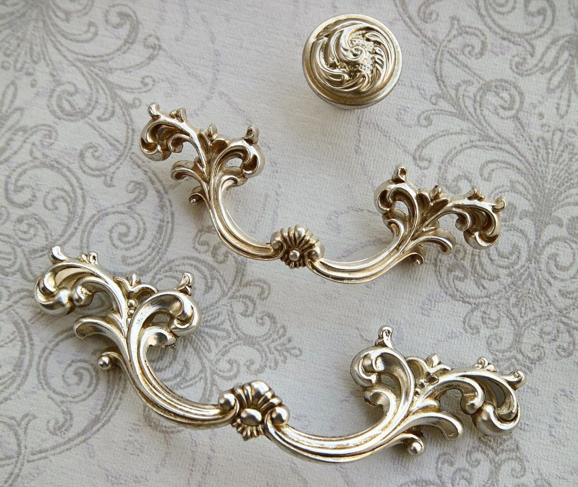 2.5 3.75 Antique silver dresser handle drawer knob furniture | Etsy