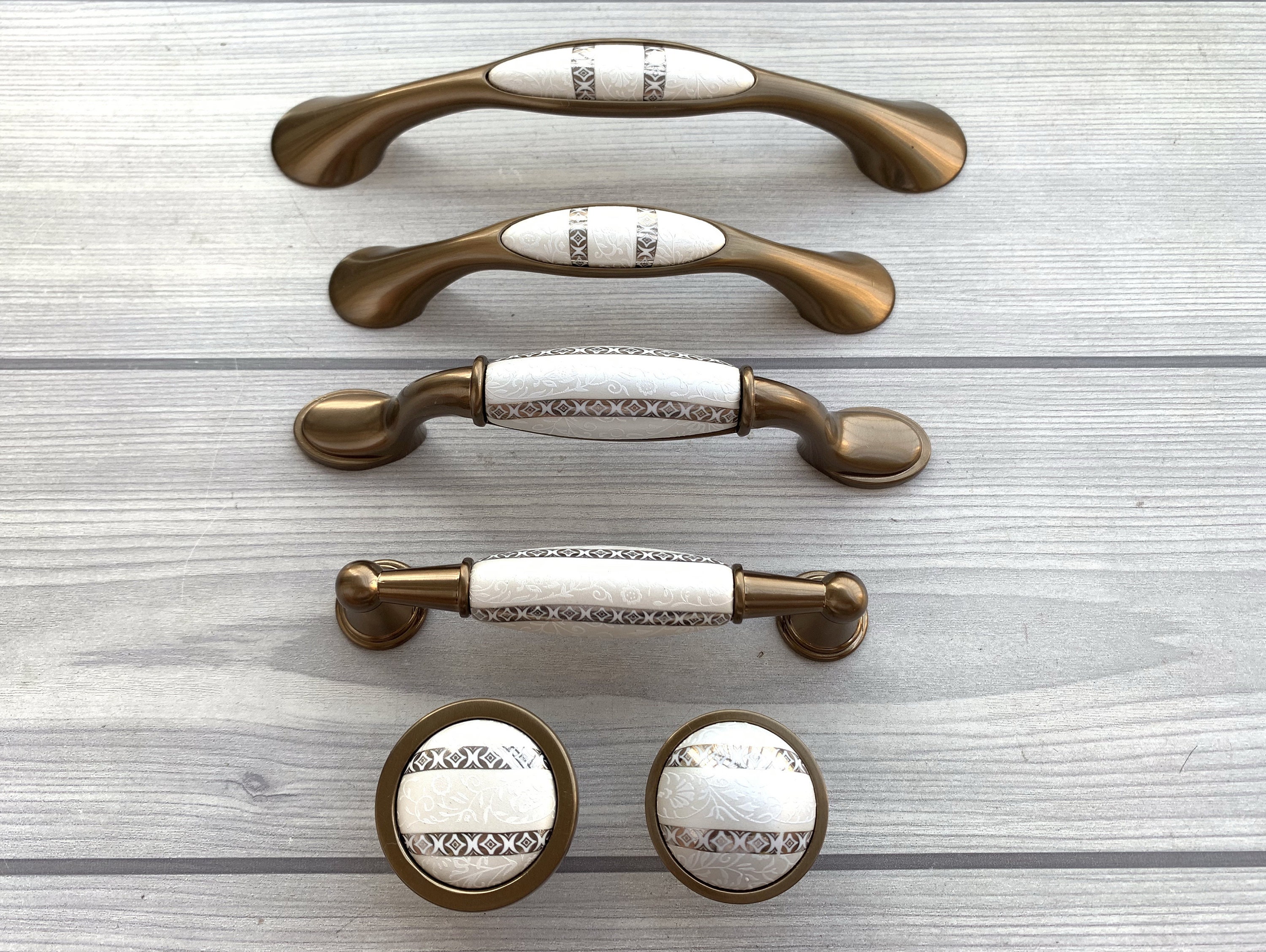 3.75 5" White Porcelain Drawer Handle Pull Ceramic Knob Brass Dresser ...