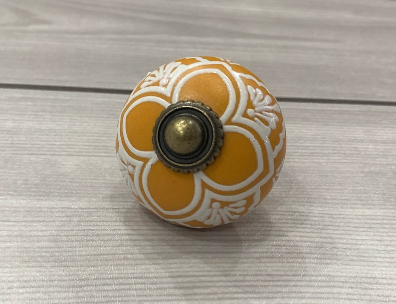 Yellow White Cupboard Handle Knob Yellow Ceramic Knob Pull Porcelain ...