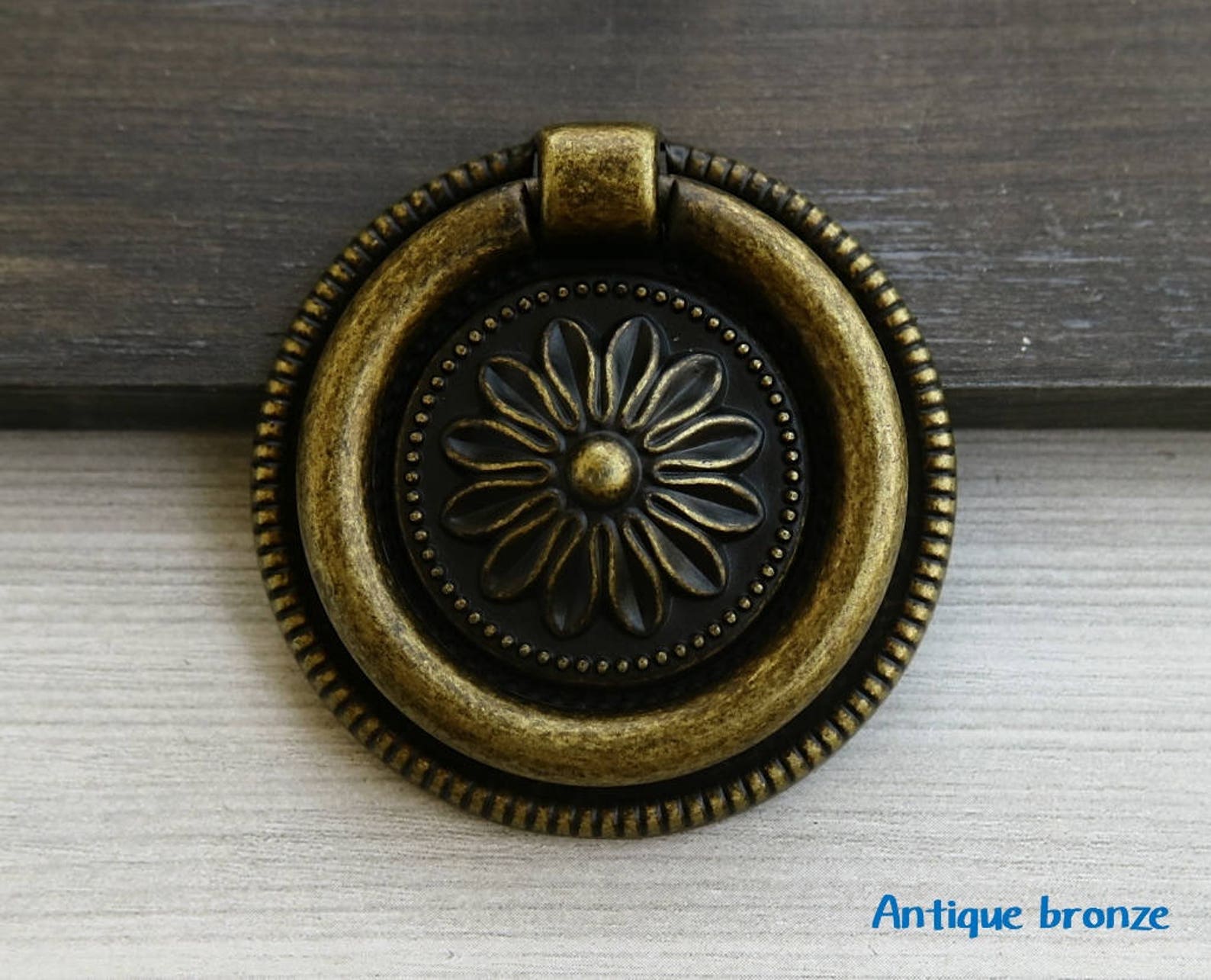 2.1" Drop Ring Pull Knob Antique Bronze Black Brushed Silver Nickel ...