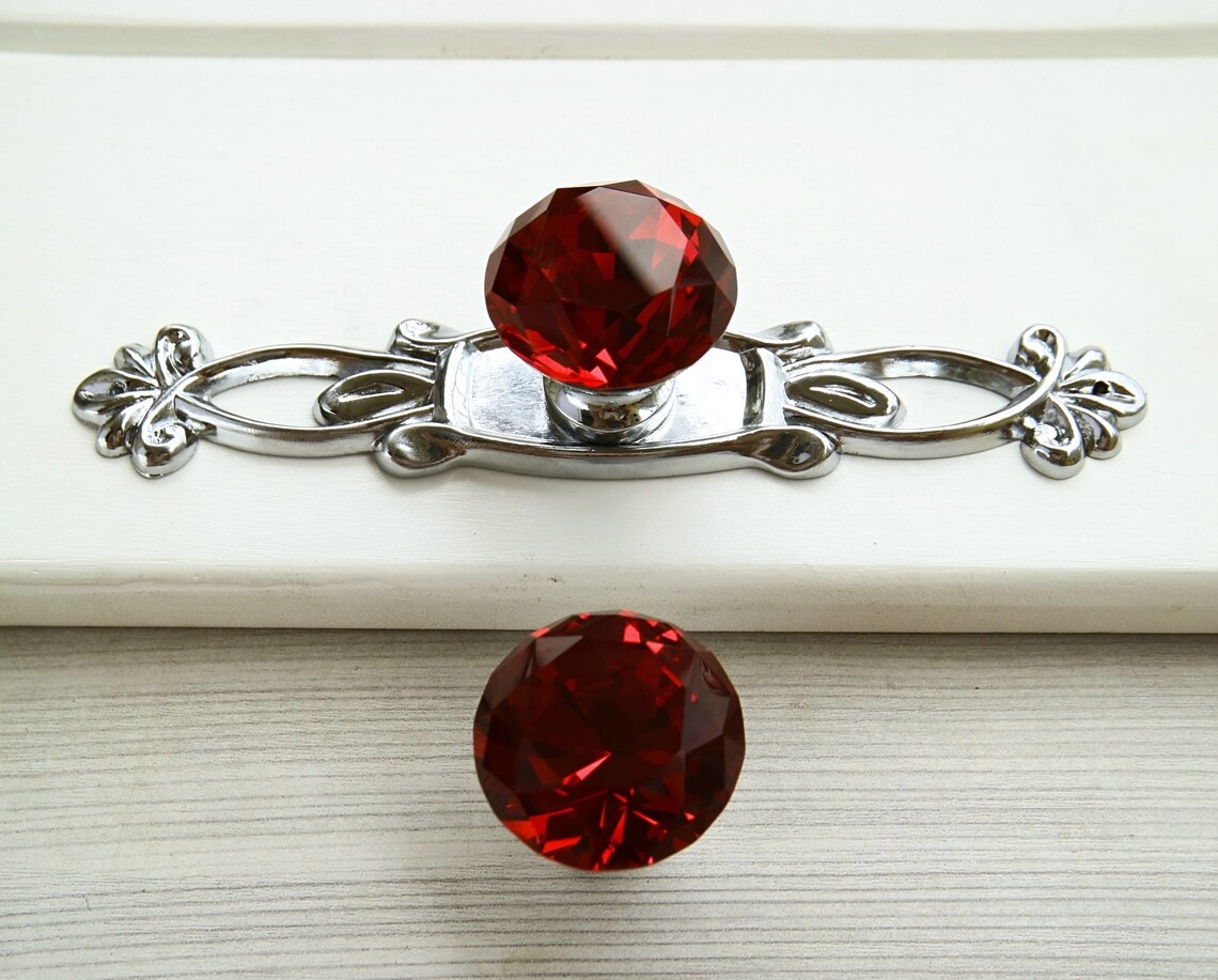 Red Rhinestone Dresser Knob Drawer Crystal Glass Handle Decorative ...