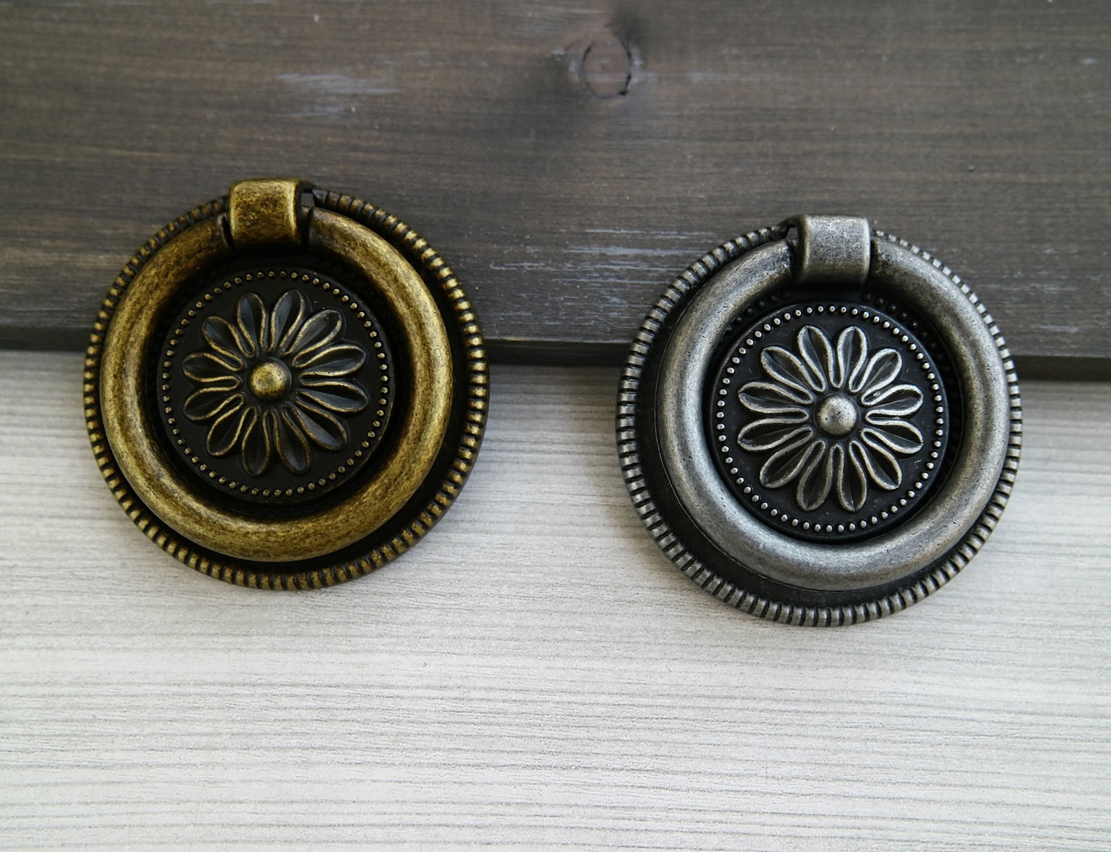 2.1" Drop Ring Pull Knob Antique Bronze Black Brushed Silver Nickel ...