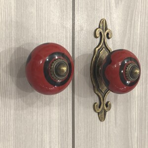 Red Porcelain Handle Knob Drawer Dresser Pull Red Black Wardrobe Knob ...