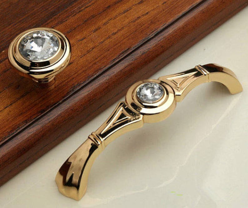 Gold Drawer Handles Crystal Glass Dresser Knob Clear | Etsy