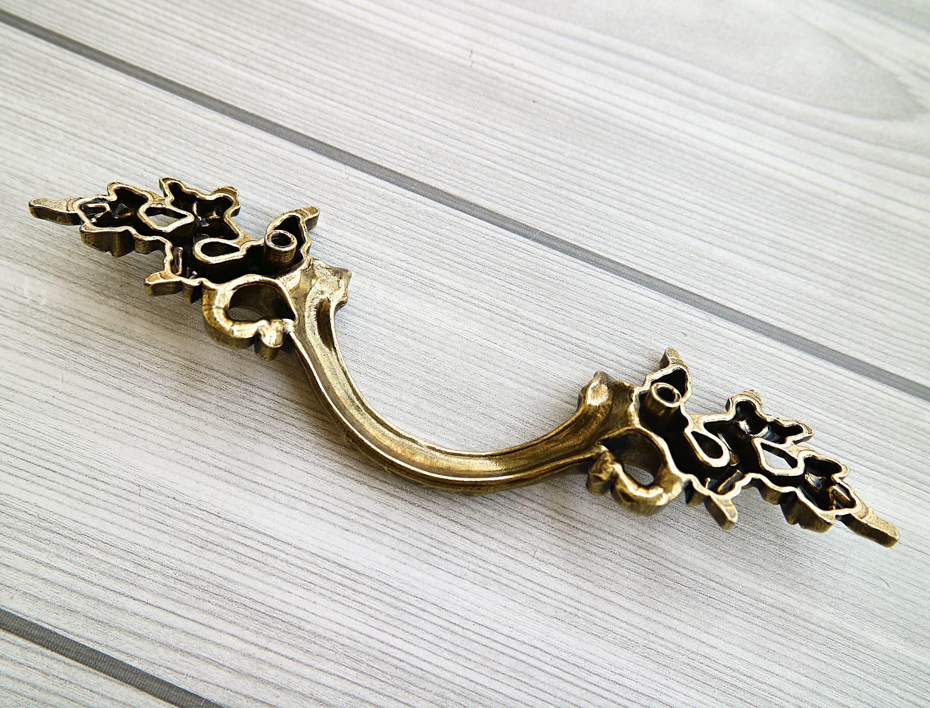 Antique Bronze Funiture Handle Pull Drawer Leaf Handle Flower - Etsy