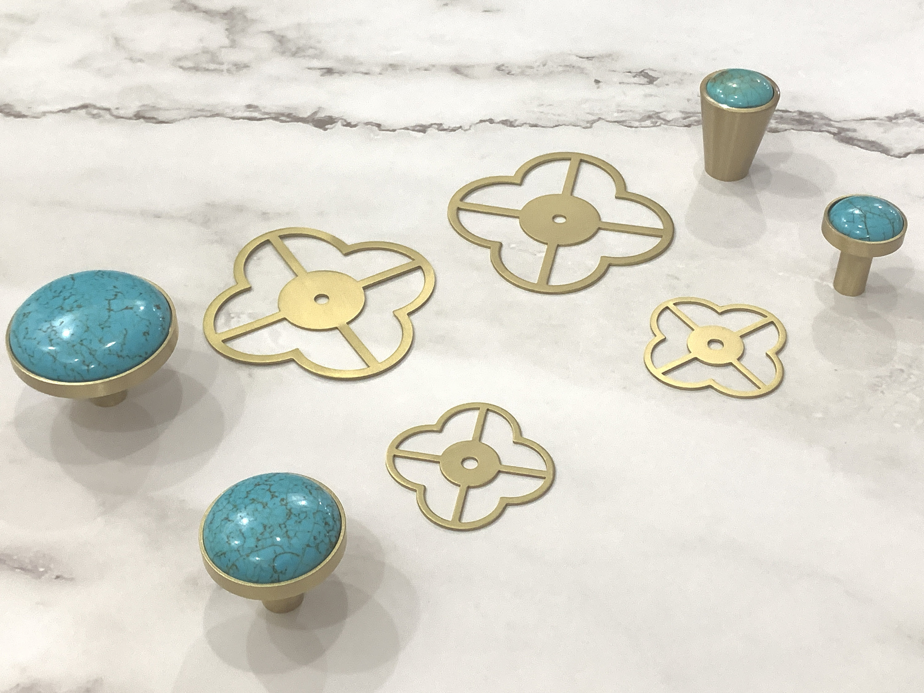 Turquoise Drawer Dresser Pull Knob Brushed Brass Gold Cabinet | Etsy