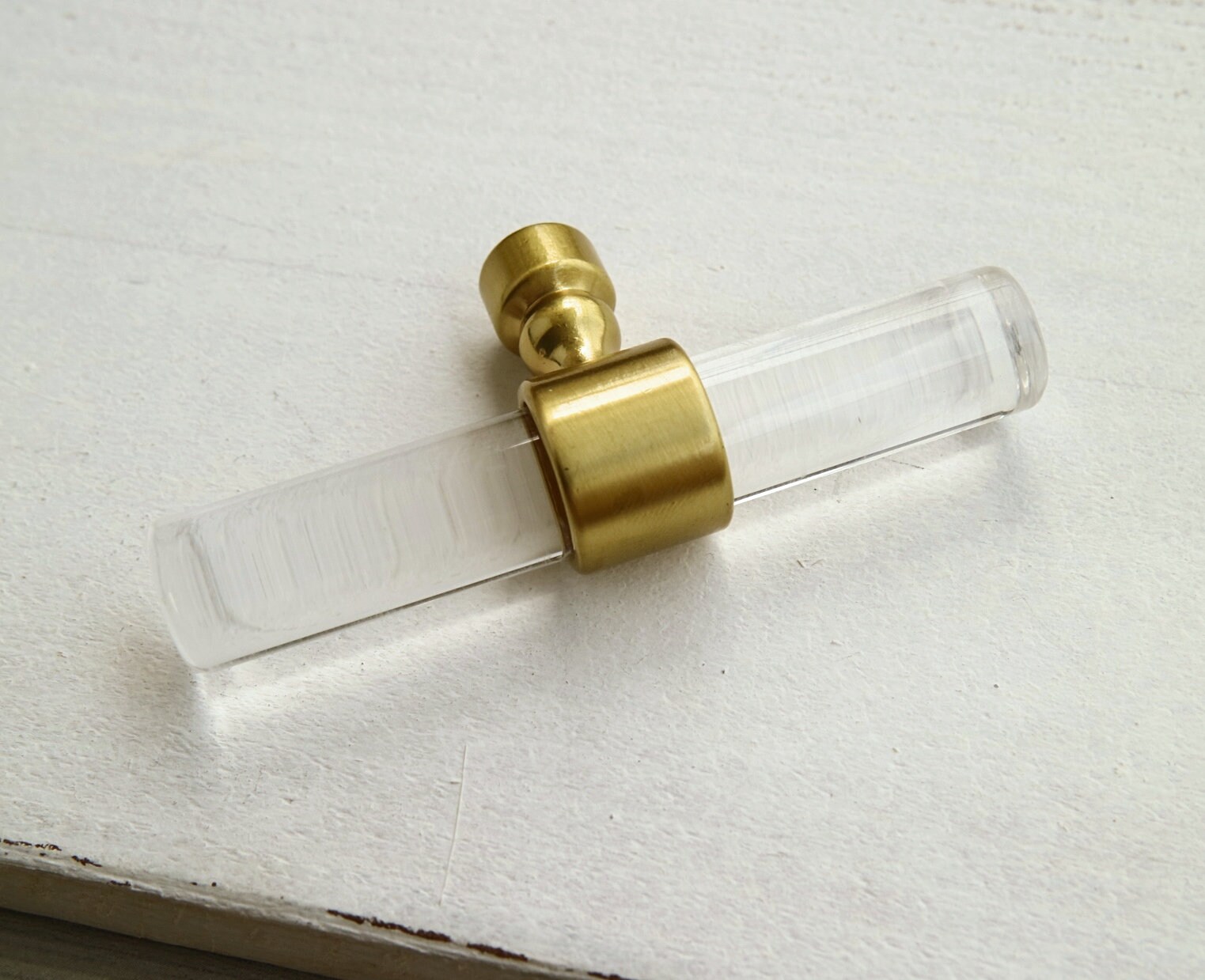 Clear Acrylic Drawer Knob Brushed Gold Brass Dresser Handle - Etsy