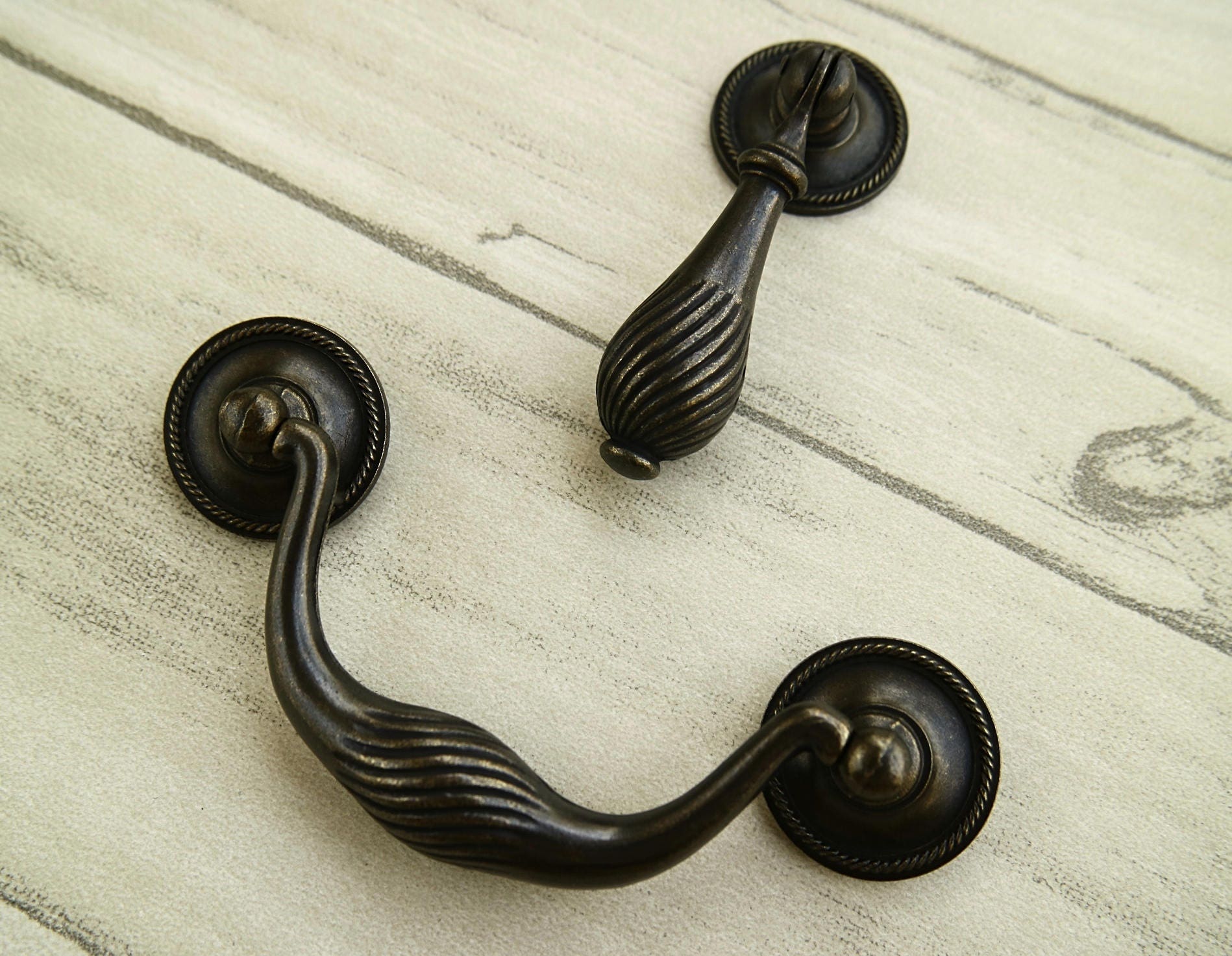 4 Drop Handle Pull Dark Antique Bronze Knob Bail Drawer | Etsy