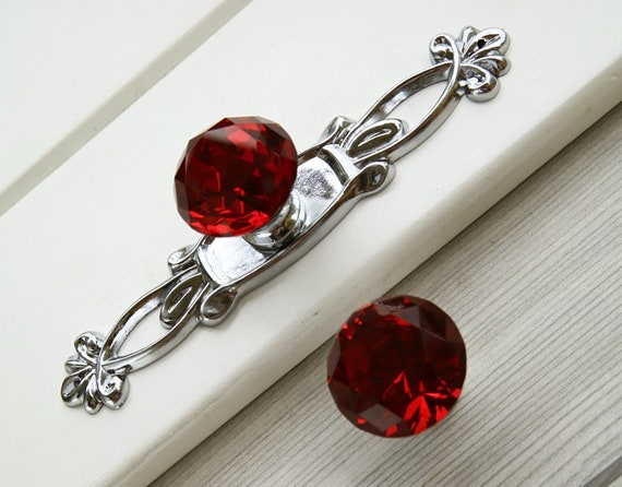 Red Rhinestone Dresser Knob Drawer Crystal Glass Handle | Etsy