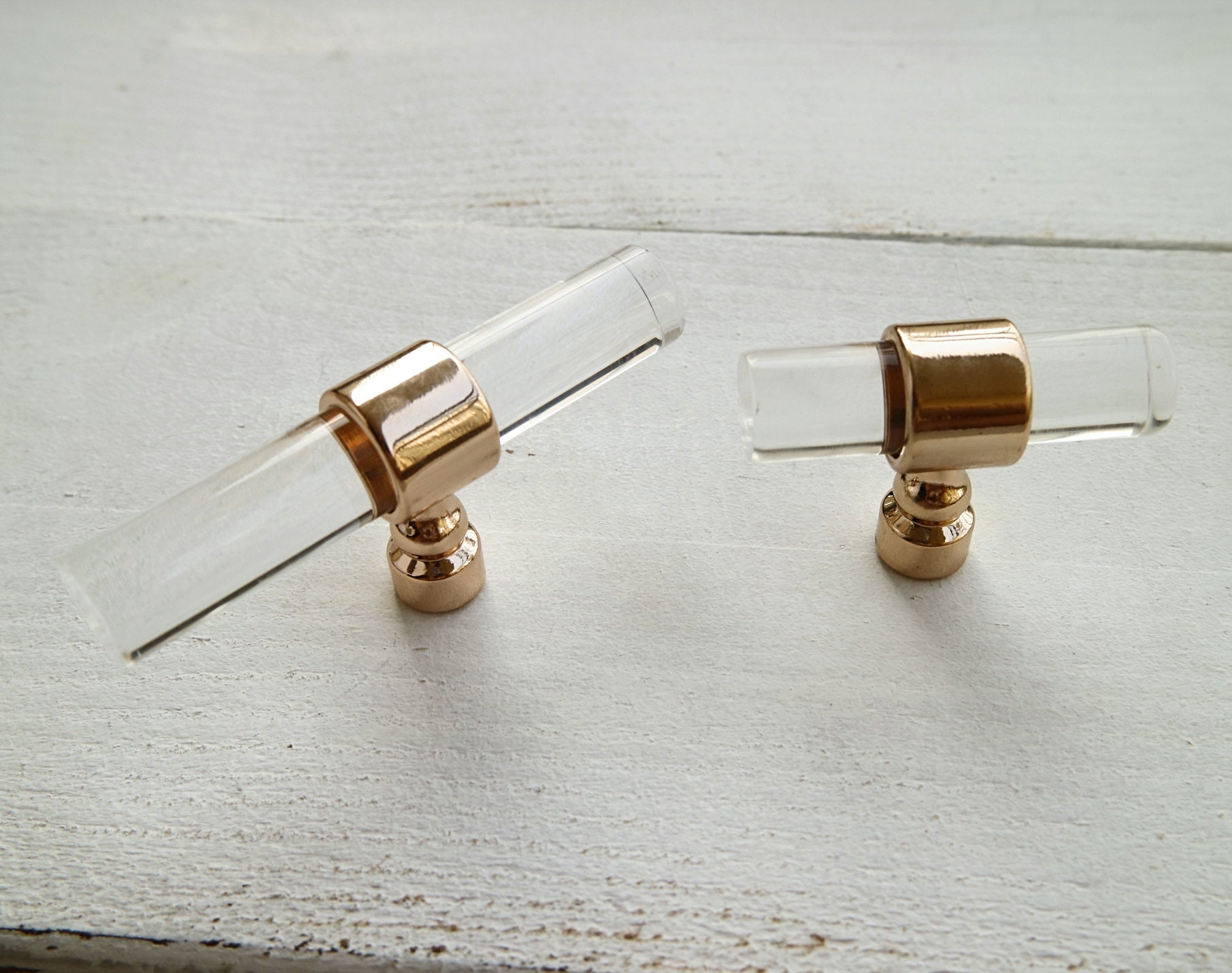 Polished Rose Gold Drawer Handle Knob Clear Lucite Kitchen - Etsy