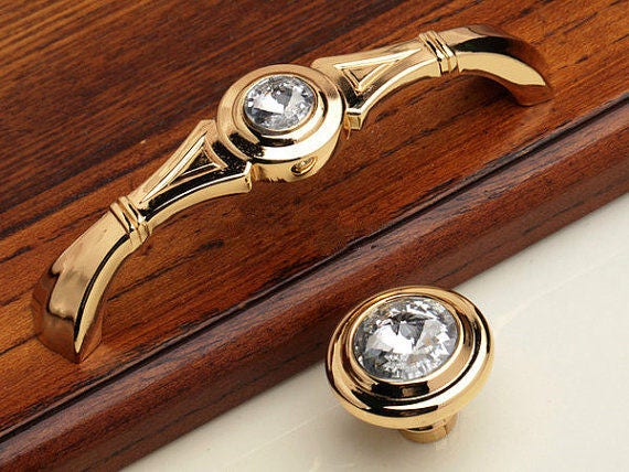 Gold Drawer Handles Crystal Glass Dresser Knob Clear | Etsy
