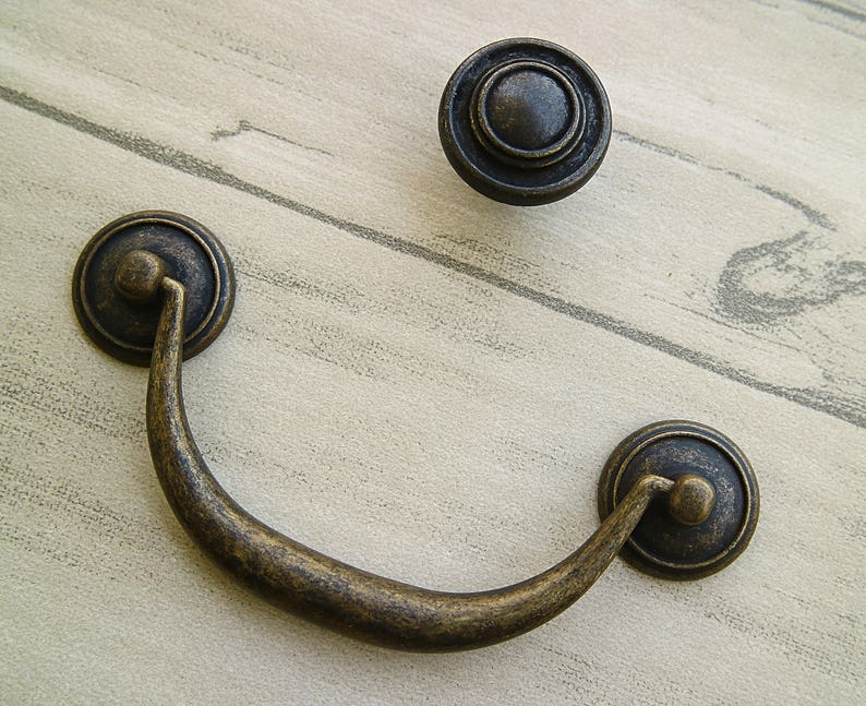 Antique Bronze Drop Bail Drawer Pull Rustic Dresser Swing Etsy