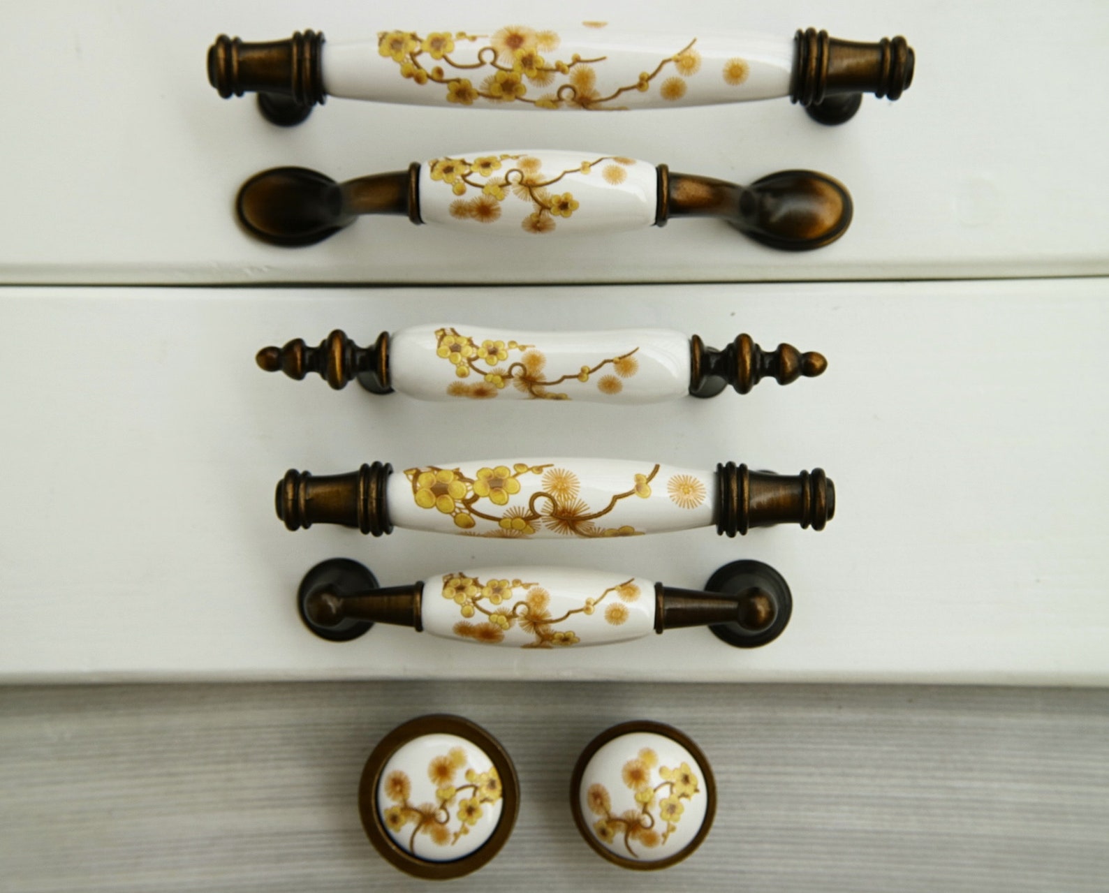 3 3.75 5 White Porcelain Drawer Pulls Yellow - Etsy