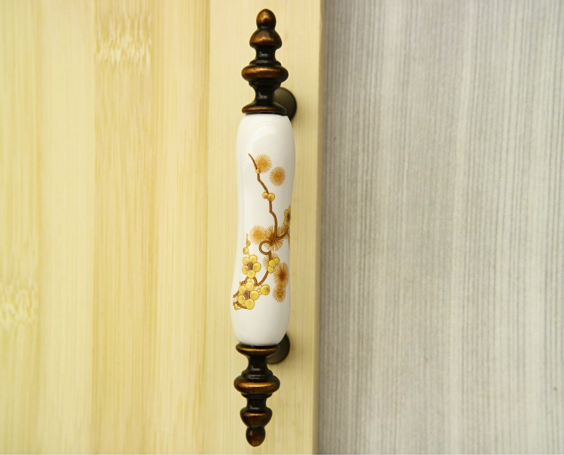 3 Yellow Floral Knob Drawer Dresser Pull White Porcelain - Etsy