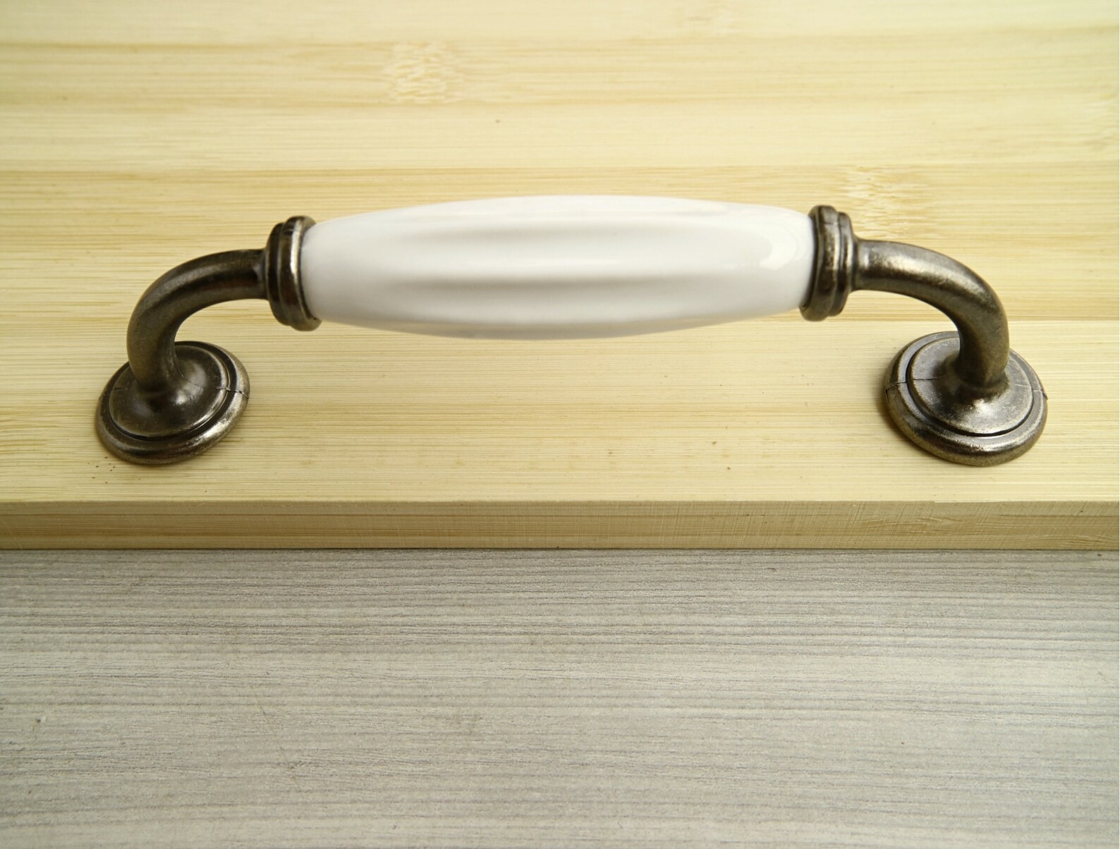 5 White porcelain dresser handle pewter drawer knob | Etsy