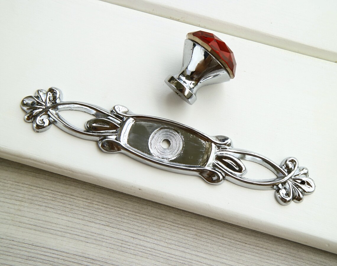 Red Rhinestone Dresser Knob Drawer Crystal Glass Handle Decorative ...