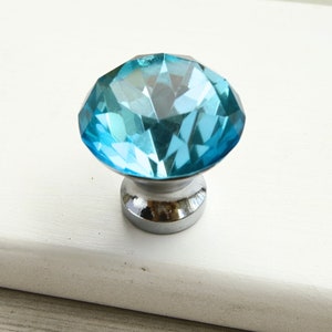 Silver Chrome Back Plate Handle Blue Rhinestone Knob Drawer Crystal ...