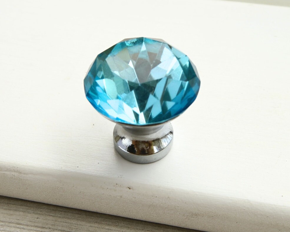 Silver Chrome Back Plate Handle Blue Rhinestone Knob Drawer - Etsy