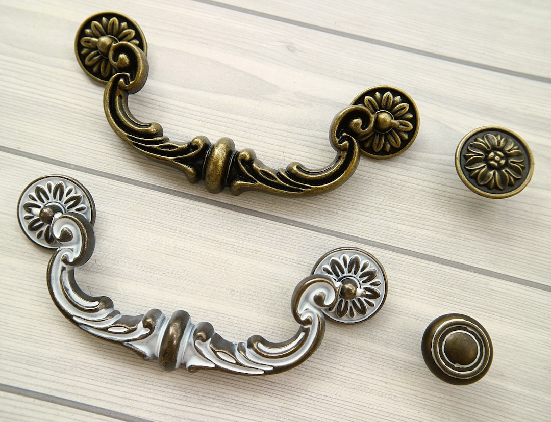 5.9" Vintage Drop Bail Pull White Antique Bronze Dresser Bail Handle Large Dresser Swing Pull ...