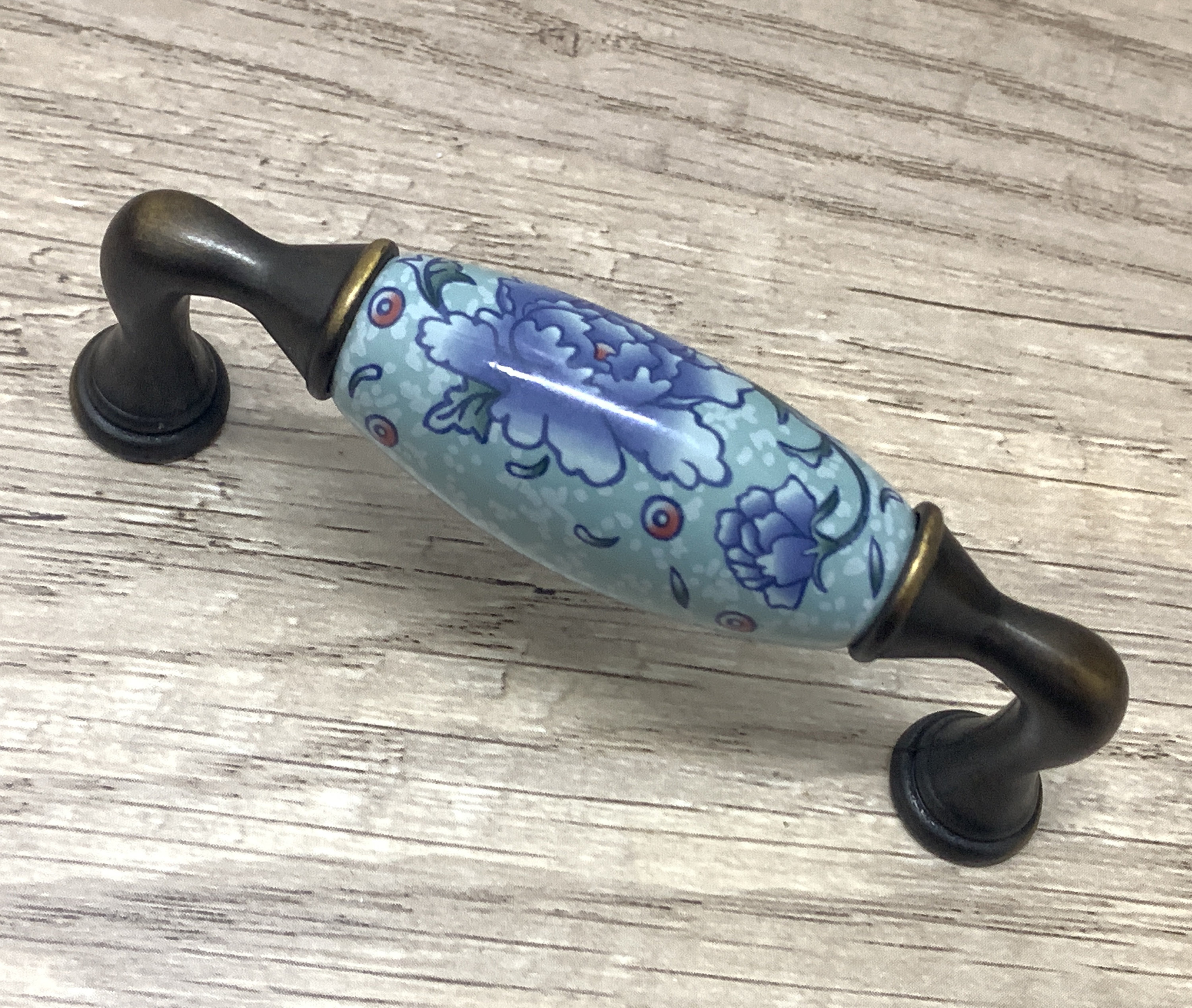 3.75 5 Blue Flower Handle Pull Floral Ceramic Knob | Etsy