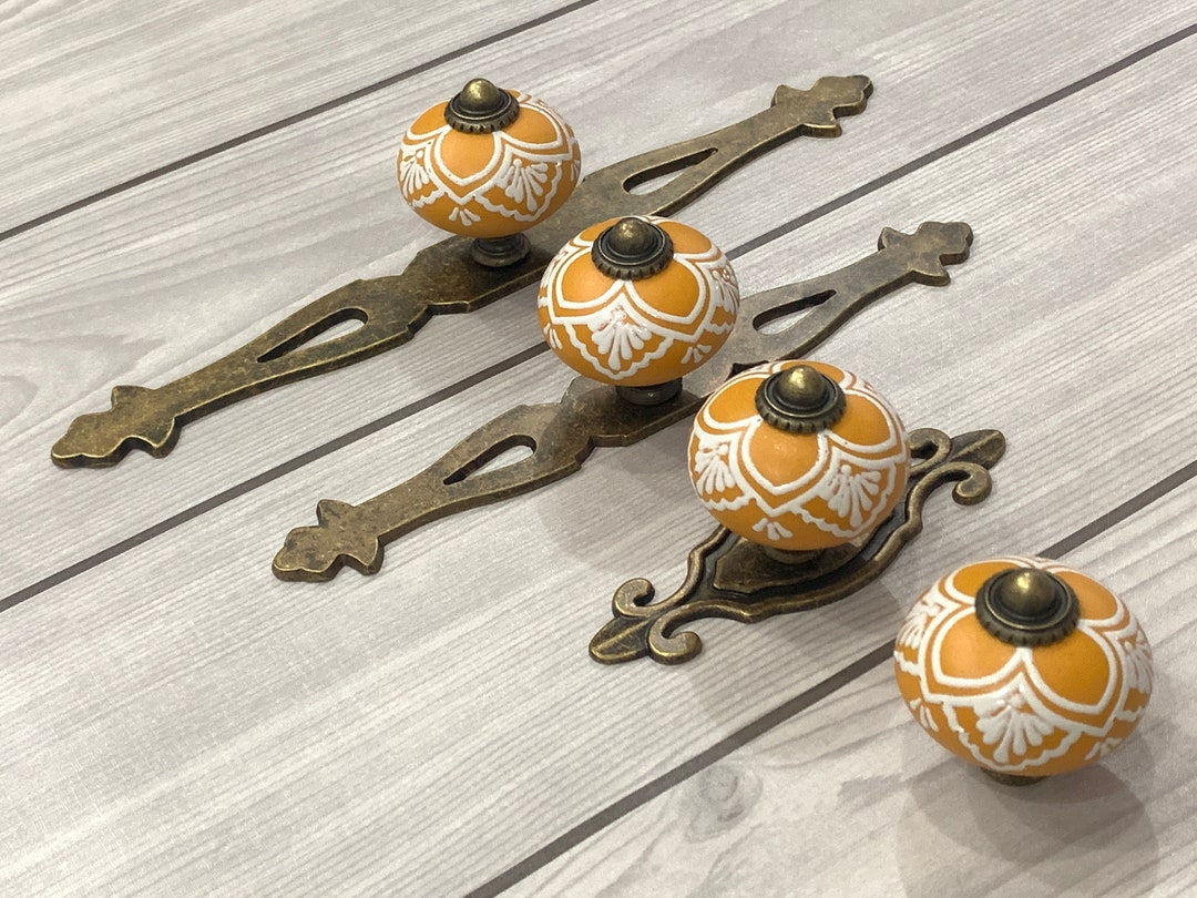 Yellow White Cupboard Handle Knob Yellow Ceramic Knob Pull Porcelain ...