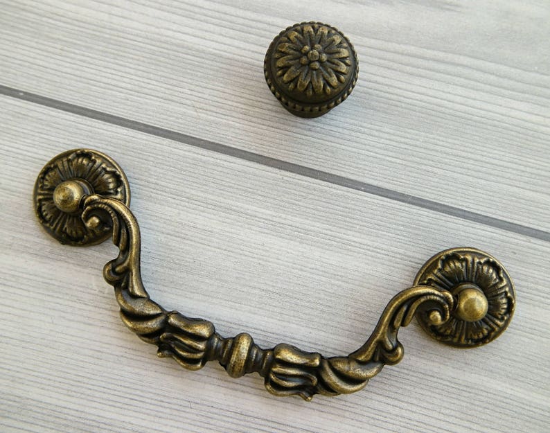 5 Antique bronze dresser pull drop bail drawer handle rustic | Etsy