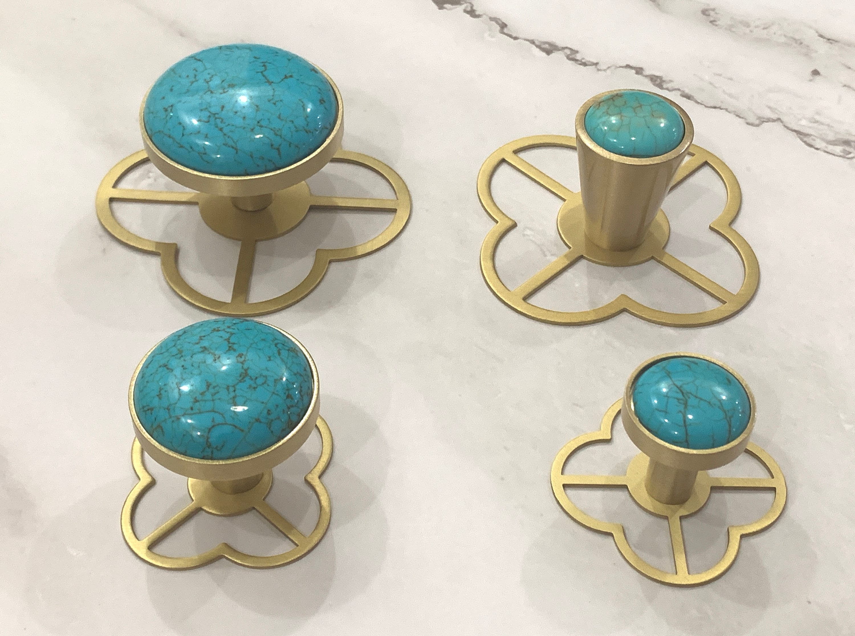Turquoise Drawer Dresser Pull Knob Brushed Brass Gold Cabinet | Etsy
