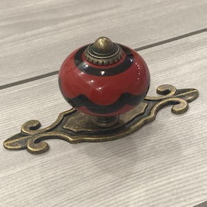 Red Porcelain Handle Knob Drawer Dresser Pull Red Black Wardrobe Knob ...