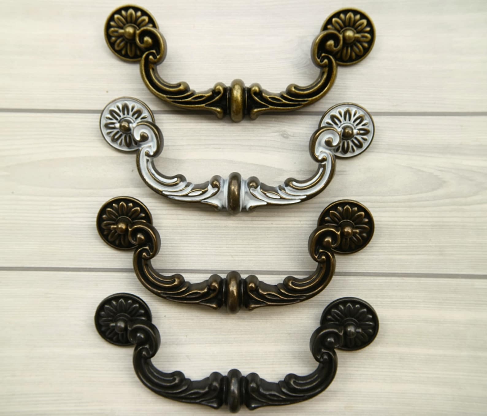 5.9 Black Drop Bail Drawer Pull White Antique Bronze - Etsy