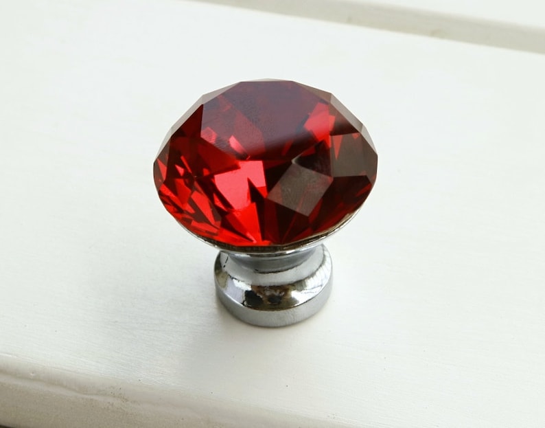 Red Rhinestone Dresser Knob Drawer Crystal Glass Handle Decorative ...