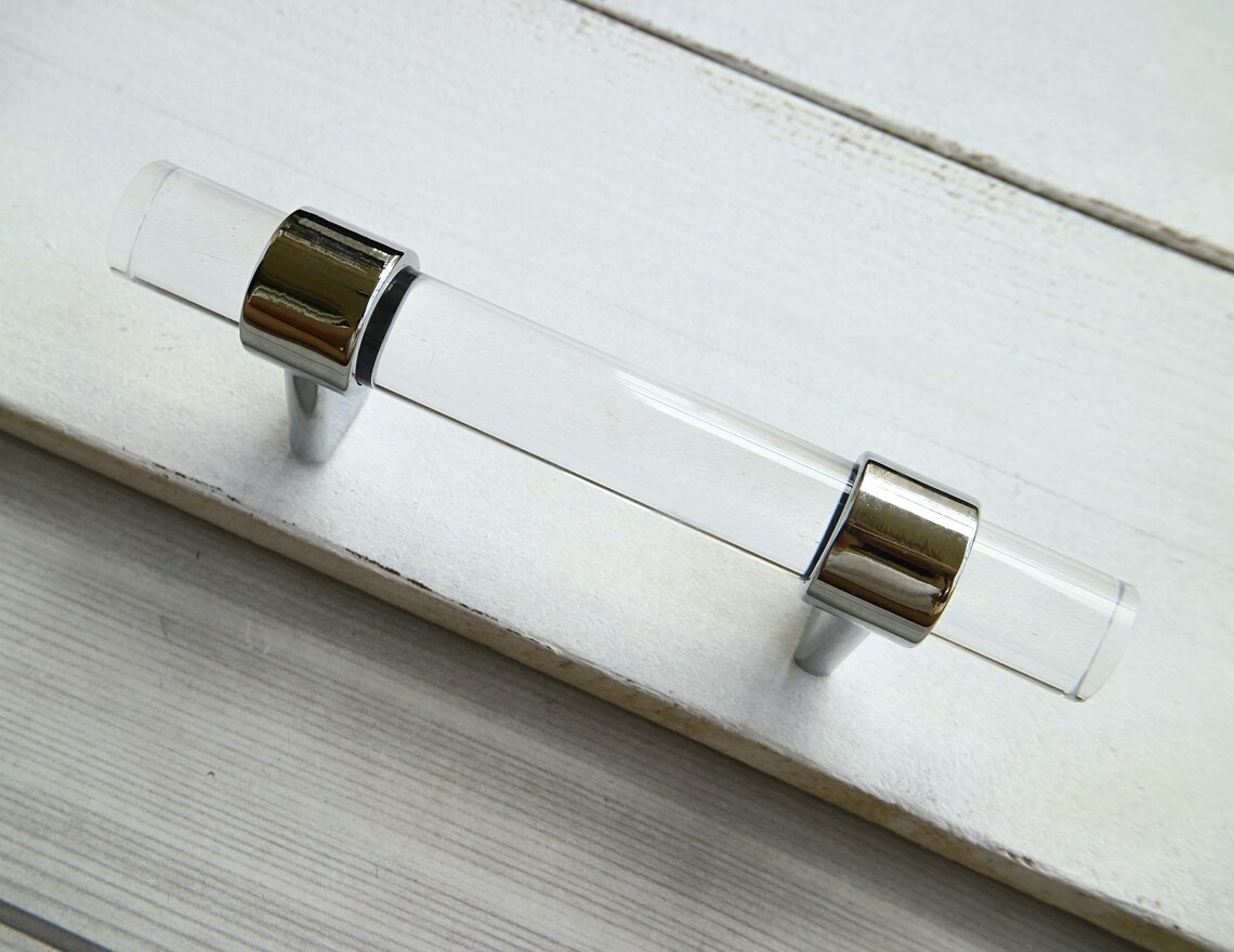3.75 5 6.3 7.5 8.8 Clear Acrylic Drawer Handle Brushed - Etsy