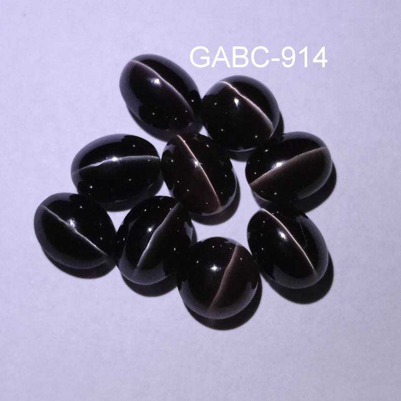 Black Sillimanite Cat's Eye Cabochons: 30 Ct 9 Piece Lot, Oval & Round ...