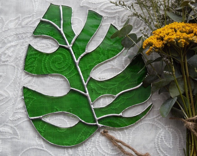 Large Stained Glass Monstera Leaf Suncatcher Window - Etsy