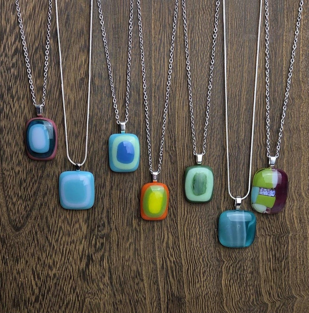 Fused Glass Pendant Necklace, Handmade Artisanal Glass Jewelry - Etsy