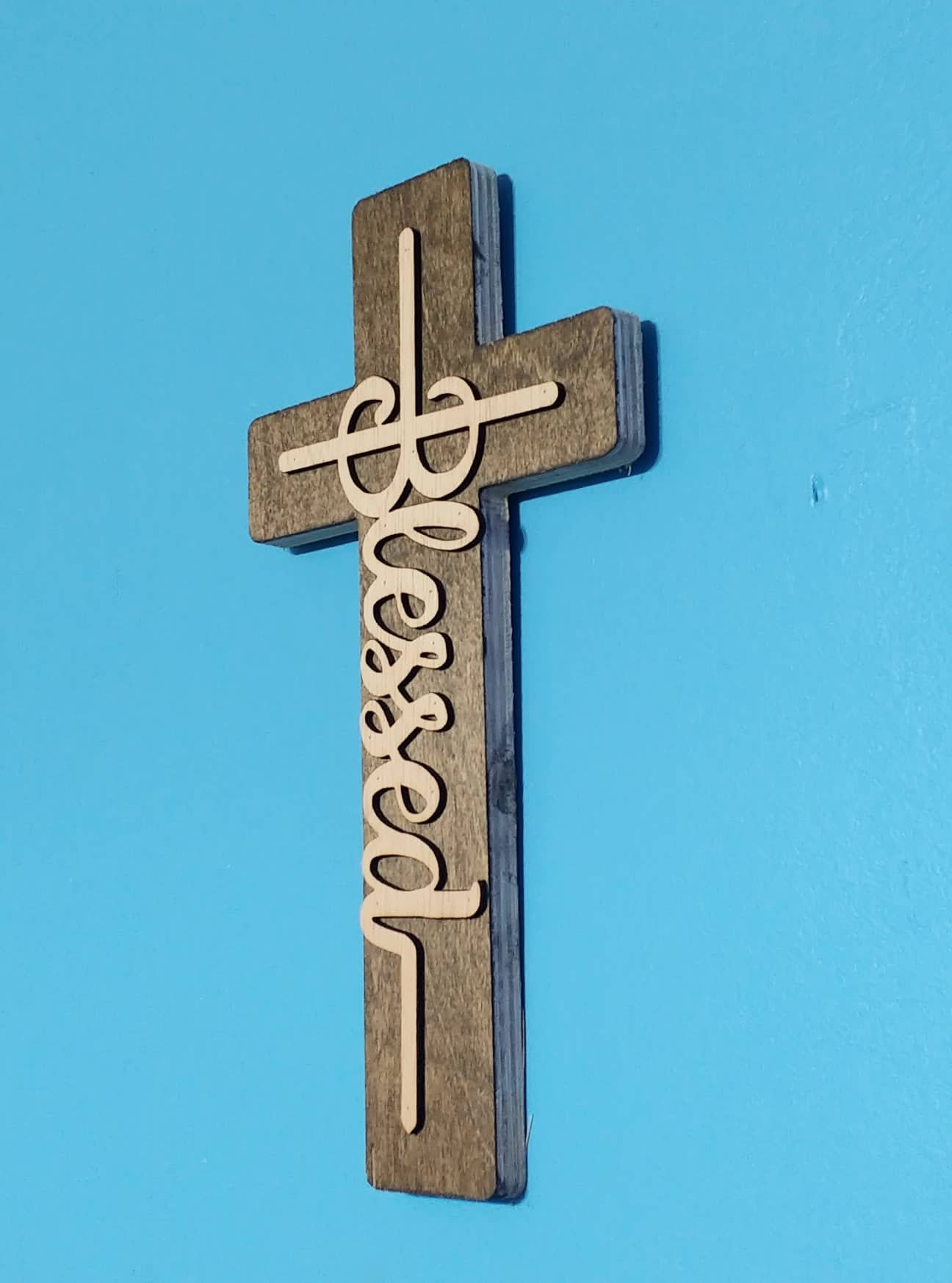 Wooden Cross Stained With Blessed and Cross in the Center. 3 - Etsy