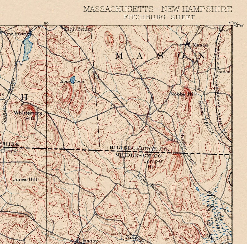 Fitchburg, MA - Restored Vintage Map - Etsy