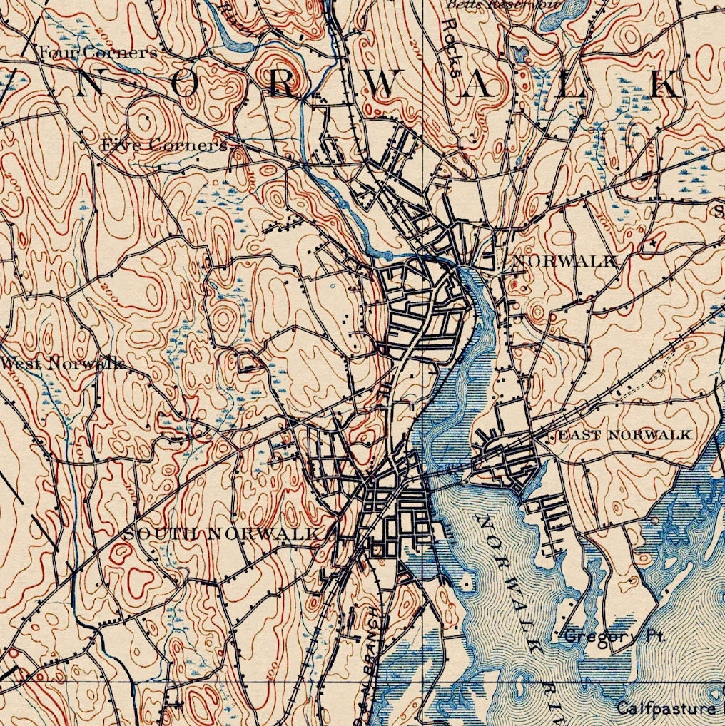 Norwalk, CT - Restored Vintage Map - Etsy