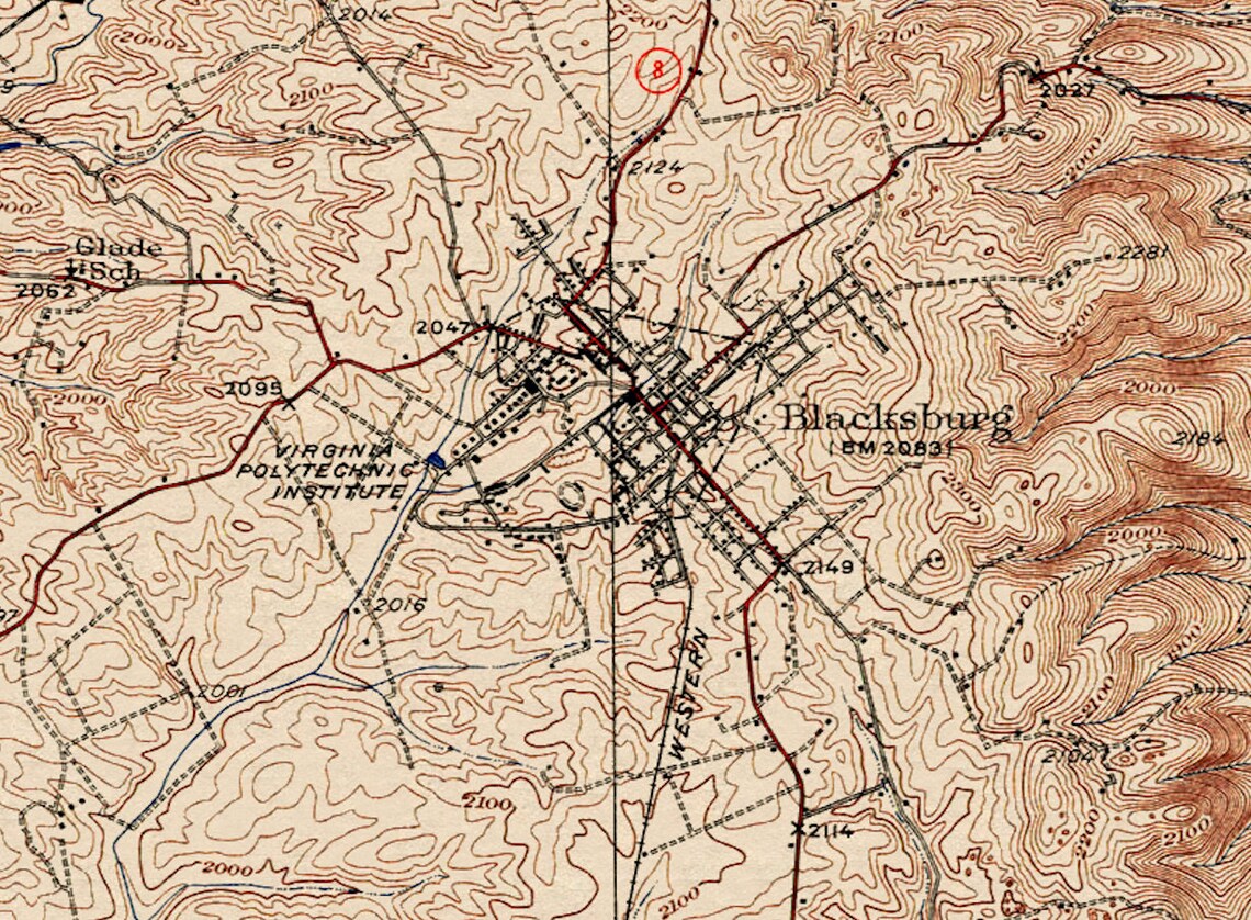Blacksburg Virginia Vintage Map - Etsy