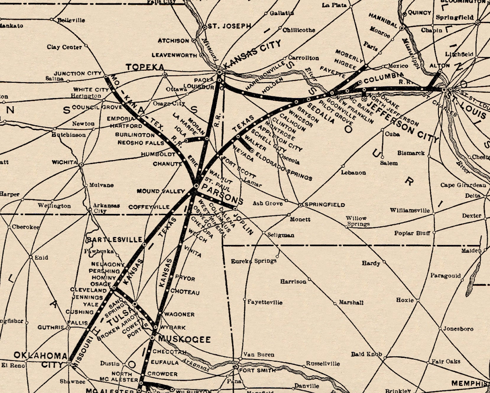 Missouri - Kansas - Texas Line Vintage Railroad Map - Etsy Italia
