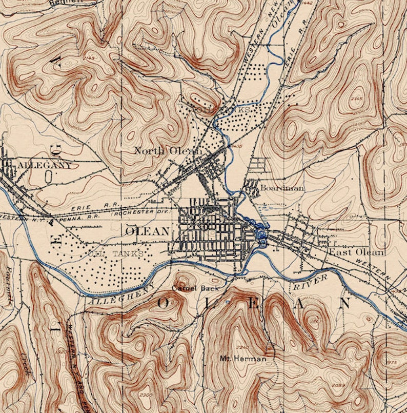 Olean NY Restored Vintage Map - Etsy