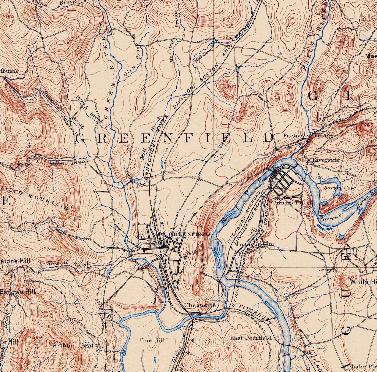 Greenfield, MA Restored Vintage Map - Etsy