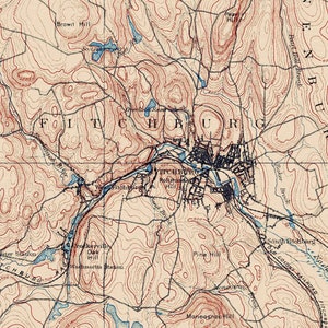 Fitchburg, MA - Restored Vintage Map - Etsy