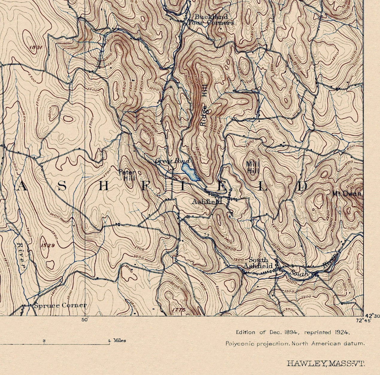 Hawley, MA - Restored Vintage Map - Etsy