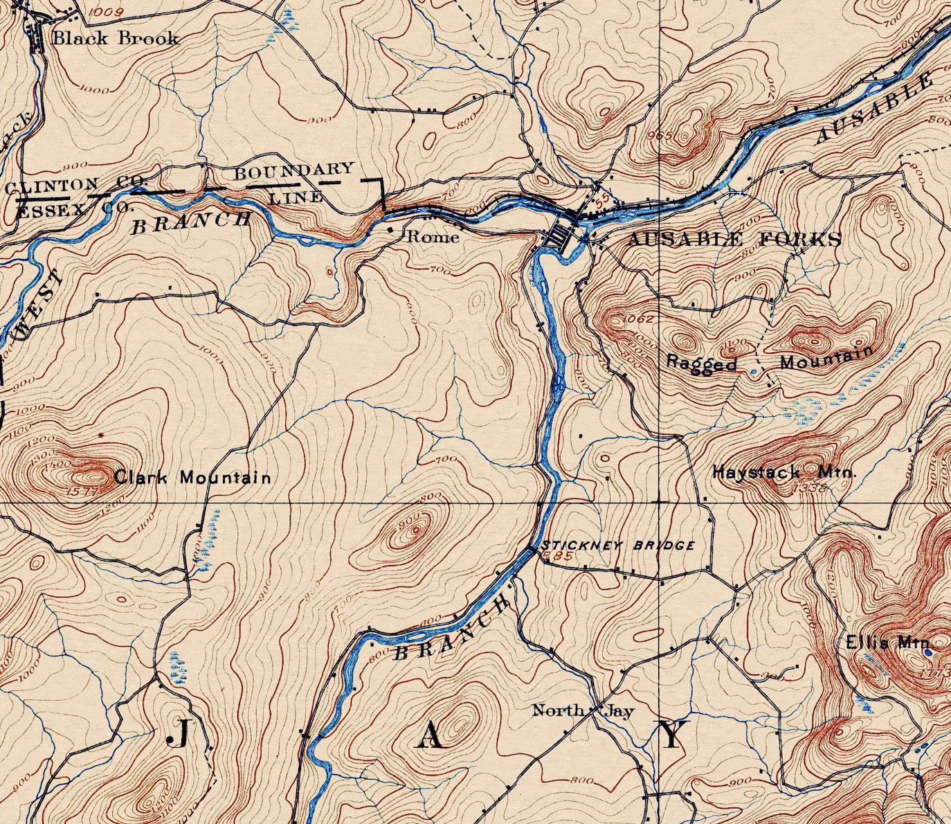 Ausable, NY - Restored Vintage Map (adirondacks, Jay Peak, Ausable ...