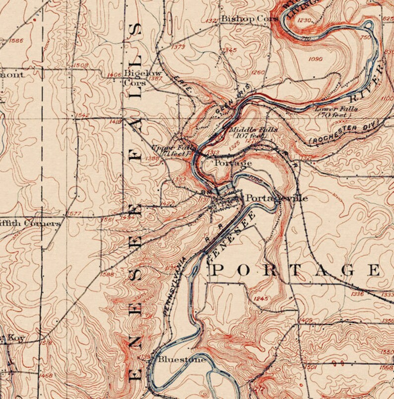 Portage, NY - Restored Vintage Map - Etsy