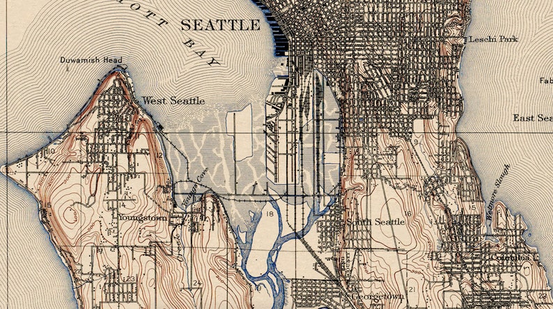 Seattle, Washington Vintage Map (1909) - Etsy