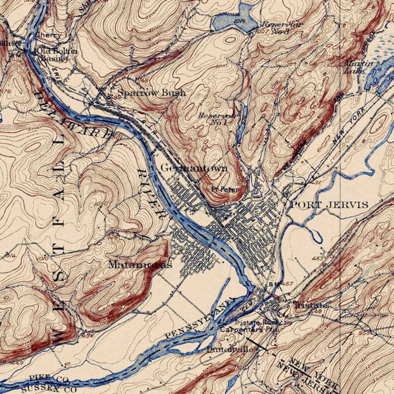 Port Jervis, NY - Restored Vintage Map - Etsy